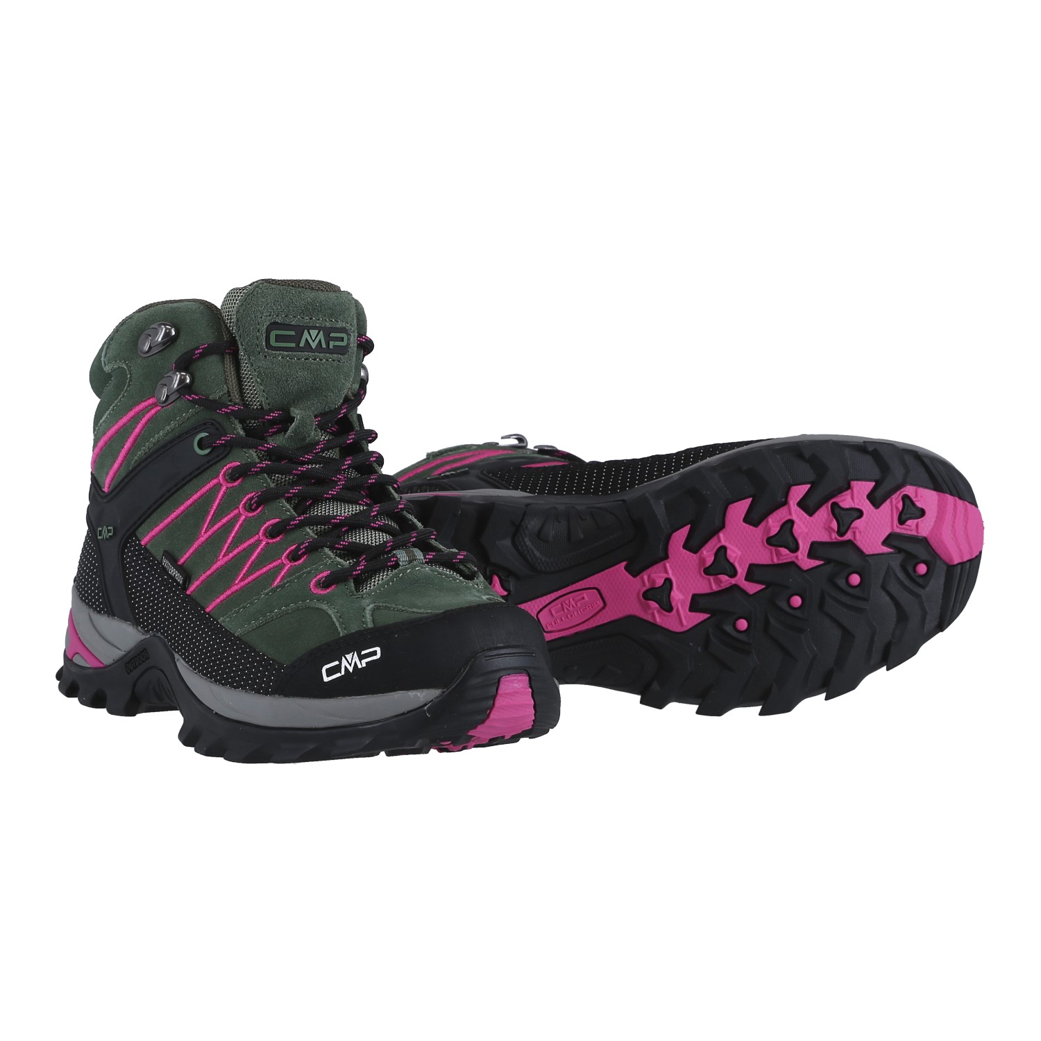 CMP Wanderschuhe Rigel Mid WP (Trekking, wasserdicht) dunkelgrün/pink ...