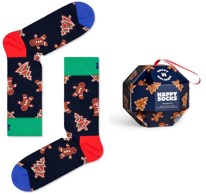 Happy Socks Tagessocke Crew Gingerbread Cookies Gift 2023 navyblau/braun Geschenkbox - 1 Paar ...