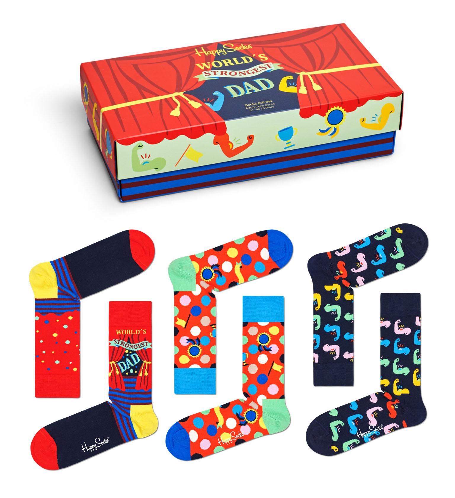 Happy Socks Tagessocke Crew Strongest Dad rot Geschenkbox - 3 Paar ...