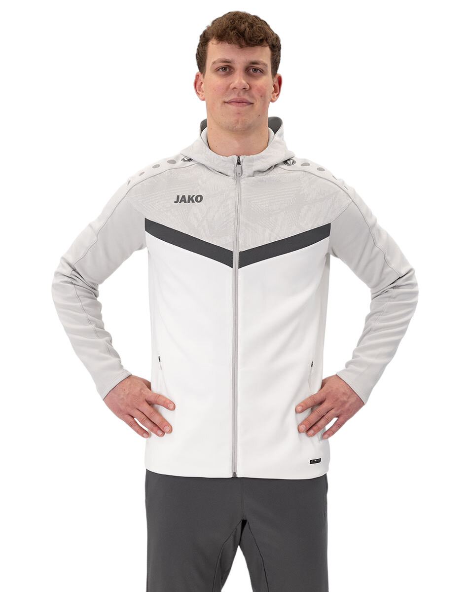 JAKO Kapuzenjacke Iconic (Polyester-Fleece, Seitentaschen mit Reißverschluss) weiss/hellgrau ...