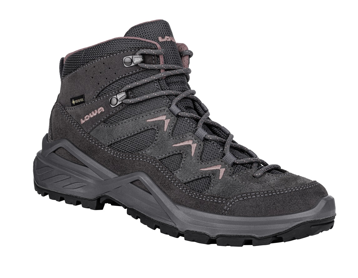 Lowa Wanderschuhe Sirkos Evo Mid GTX (Veloursleder/Textil, wasserdicht) graphitgrau/altrosa ...