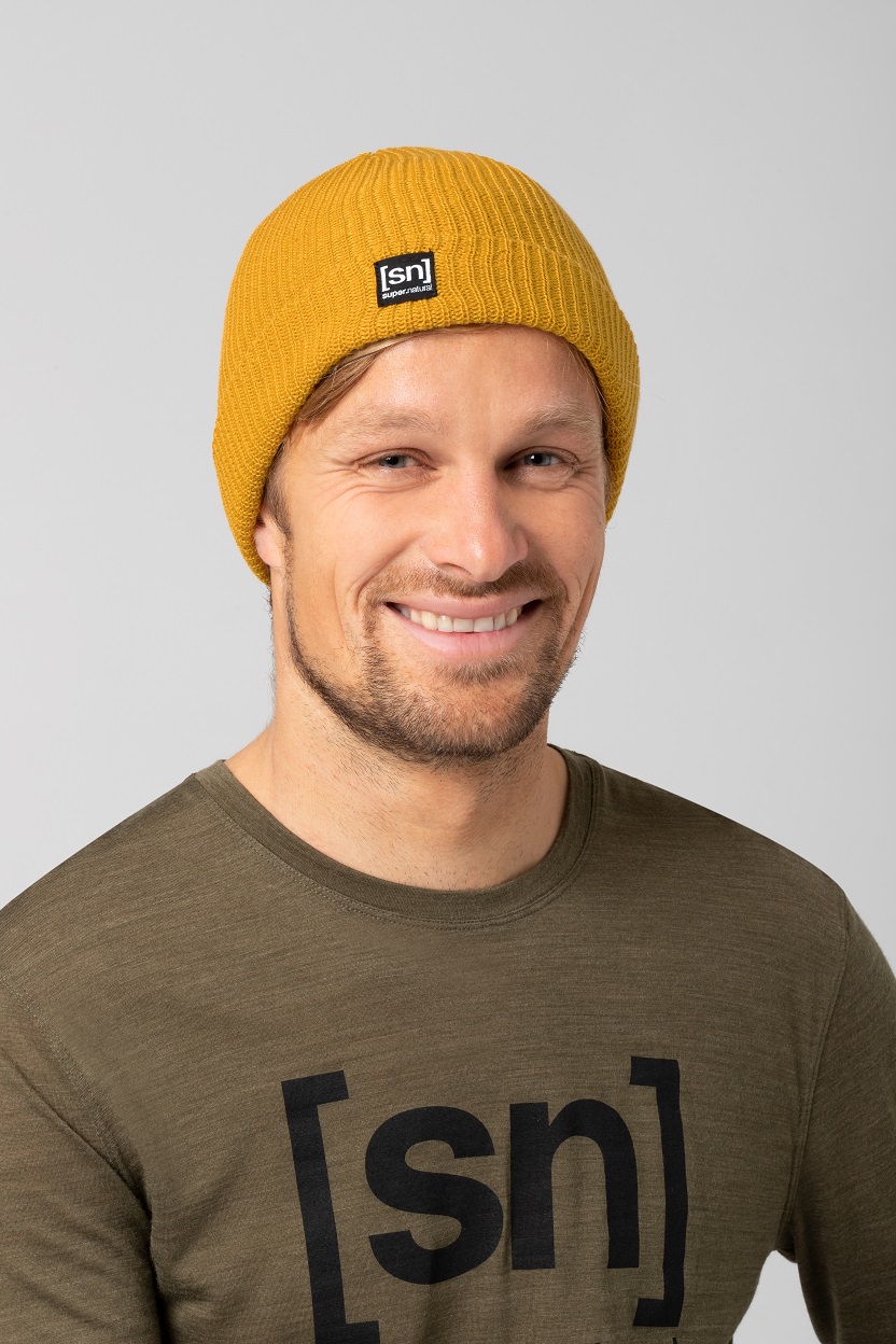 super natural Wintermütze Merino Basic Beanie (Merinowolle, idealer Wärmeschutz) senfgelb - 1 ...